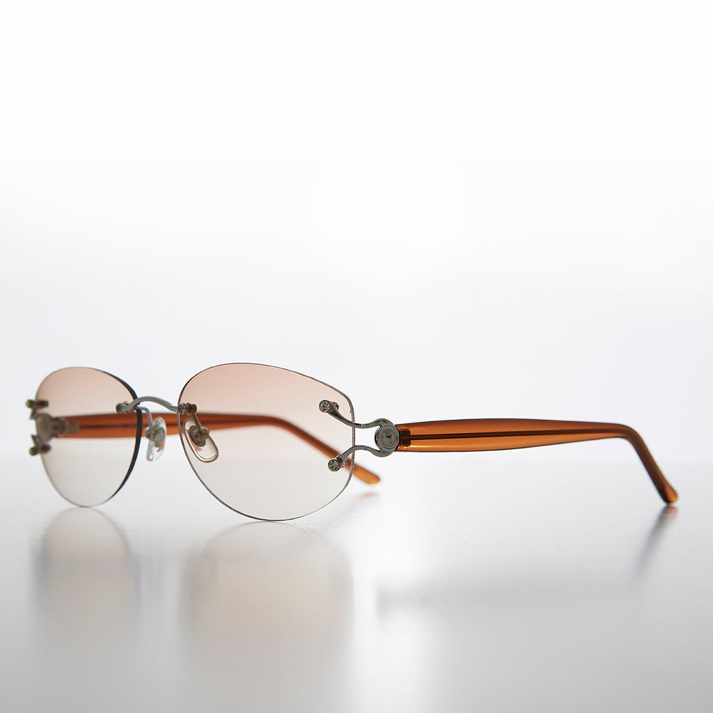 Rimless Color Tinted Lens Sunglass with Rhinestones - Ruby – Sunglass ...