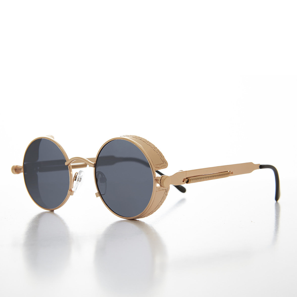 Gold Round Steampunk Goggle Sunglass with Spring Temples - Orwell 1 ...