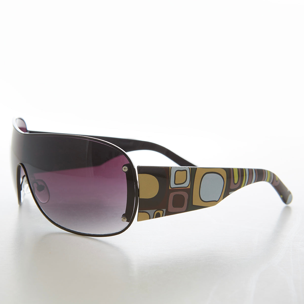 Shield Sunglasses with Mod Pattern Temples - Trek – Sunglass Museum